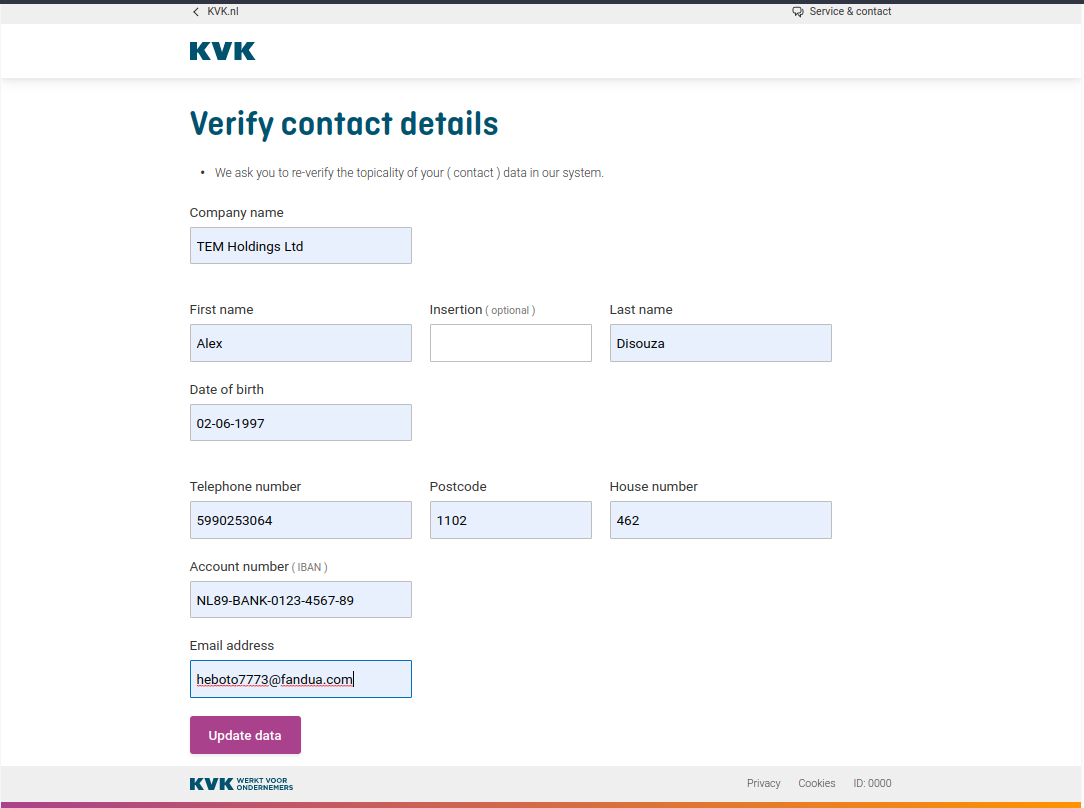 Phishing targeting Netherlands Chamber of Commerce users(KVK)